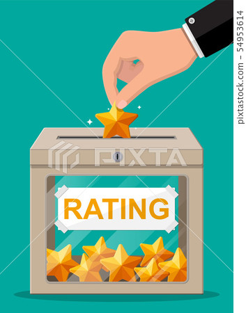 Rating box and hand with golden star. - Stock Illustration [54953614 ...