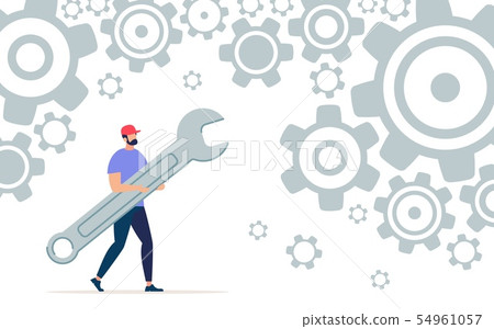 Informative Poster Working with Wrench Cartoon. - Stock Illustration ...