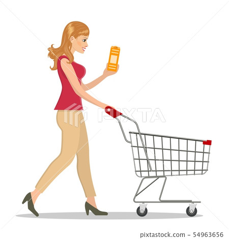 shopping woman with a cart - Stock Illustration [54963656] - PIXTA
