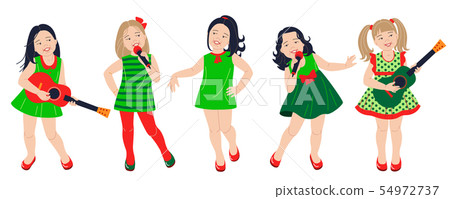 Cute Little Girls Group Isolated - Stock Illustration [54972737] - PIXTA