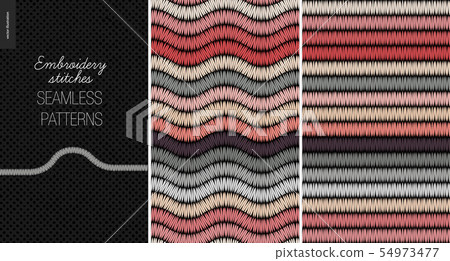 Embroidery satin stitch seamless patterns - Stock Illustration ...