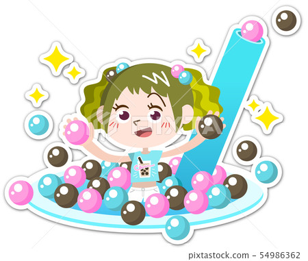 Girl playing with tapioca pool - Stock Illustration [54986362] - PIXTA