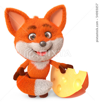 3d illustration funny little Fox with cheese - Stock Illustration ...