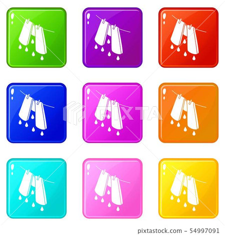 Pants drying icons set 9 color collection - Stock Illustration ...