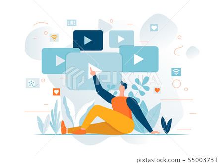 Man watching Online cinema Cartoon character.... - Stock Illustration ...