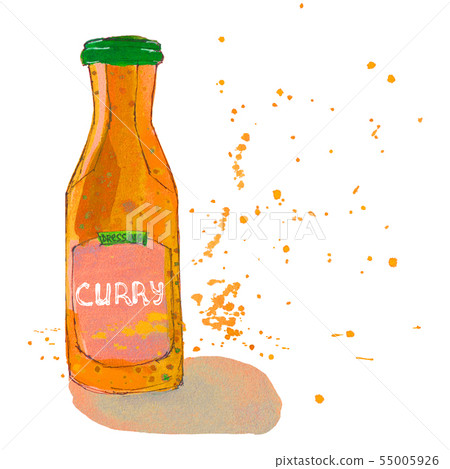 Curry sauce bottle with splashes. - Stock Illustration [55005926] - PIXTA