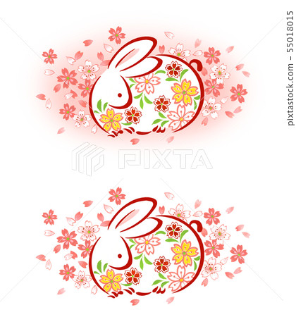 Rabbit and cherry blossom - Stock Illustration [55018015] - PIXTA
