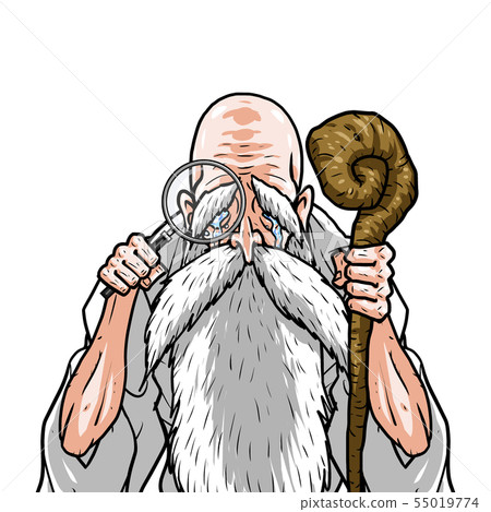 God white kimono left stick right magnifying glass - Stock Illustration ...