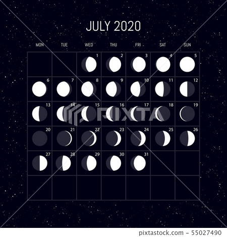 Moon phases calendar for 2020 year. July. Night - Stock Illustration ...