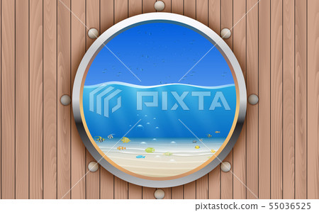 view of underwater in the ocean at window boat - Stock Illustration ...
