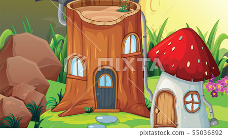 Fantasy wood scene background - Stock Illustration [55036892] - PIXTA