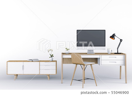 3D render of Studio computer with desk - Stock Illustration [55046900 ...