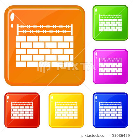 Brick wall border icons set vector color - Stock Illustration [55086459 ...
