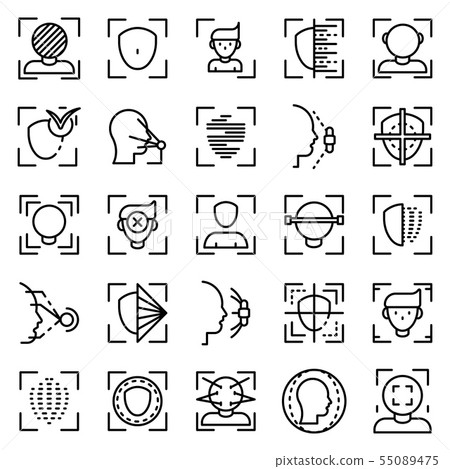 Face recognition system icons set, outline style-插圖素材 [55089475] - PIXTA圖庫