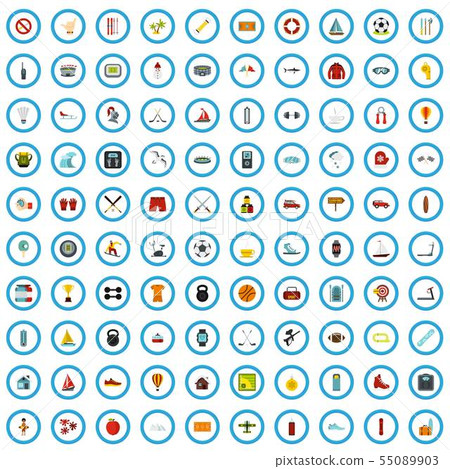 100 recreation craft icons set, flat style - Stock Illustration ...