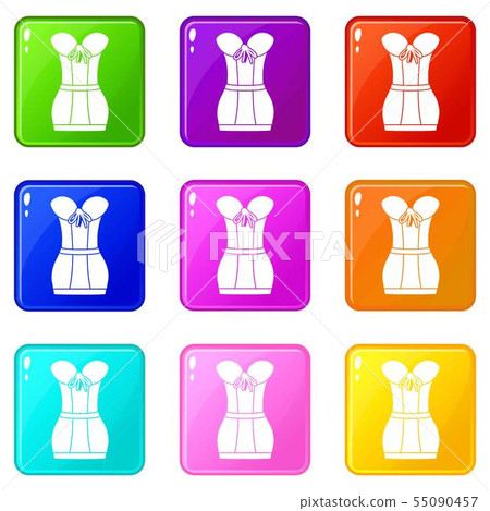Retro corset icons set 9 color collection - Stock Illustration ...
