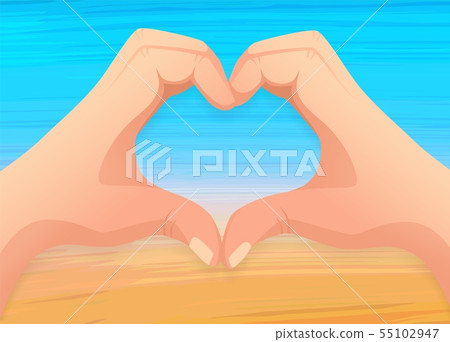 Sea and hand heart shape - Stock Illustration [55102947] - PIXTA