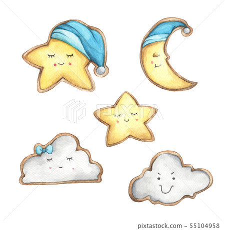 Set of star, crescent and cloud. - Stock Illustration [55104958] - PIXTA
