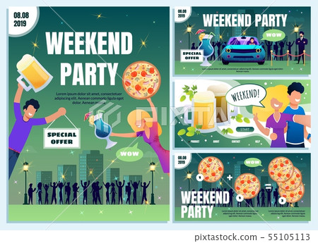 Bar Weekend Party Offer Flat Vector Ad Banners Set - Stock Illustration ...