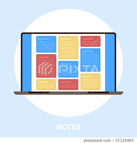 laptop screen with colorful notes computer... - Stock Illustration ...