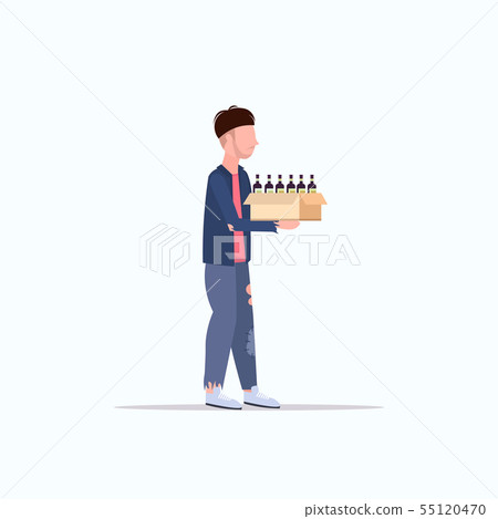 poor man carrying box with empty bottles beggar... - Stock Illustration ...