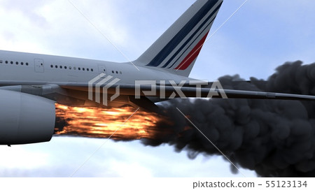 The engine of the aircraft caught fire and... - Stock Illustration ...