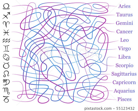 Signs Of The Zodiac Labyrinth Astrology Symbols Ma - Stock Illustration ...