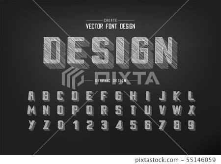 Chalk shadow bold Font and alphabet vector, Pencil - Stock Illustration ...