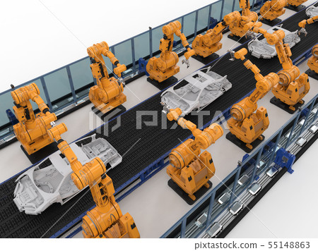 robot assembly line in car factory - Stock Illustration [55148863] - PIXTA