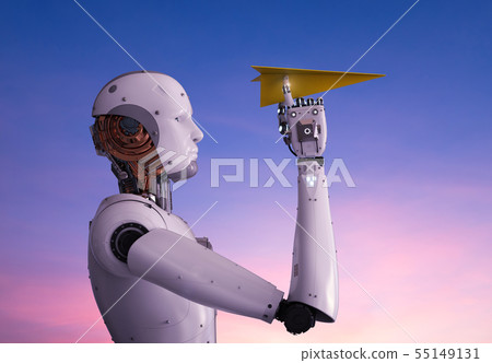 robot holding paper plane - Stock Illustration [55149131] - PIXTA