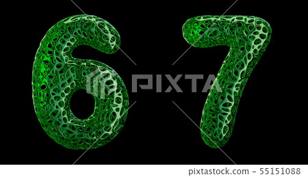 Number set 6, 7 made of green plastic 3d rendering - Stock Illustration ...