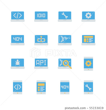 Programming and coding in flat icon set. - Stock Illustration [55153819 ...