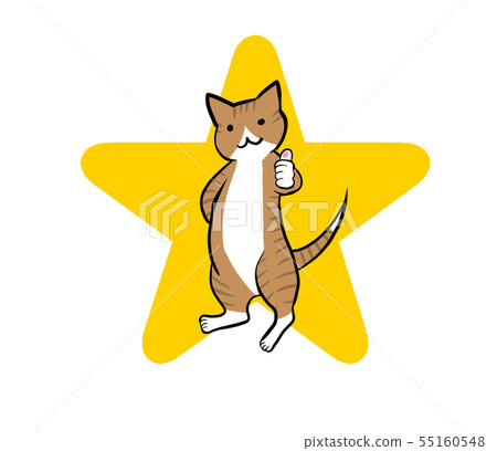 Good-sign cat (star, star, yellow background) - Stock Illustration ...