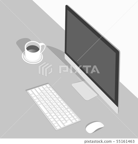 Desktop computer and coffee - Stock Illustration [55161463] - PIXTA