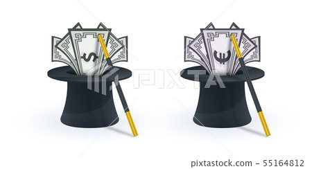 Magic hat with magic wand and banknotes - Stock Illustration [55164812 ...