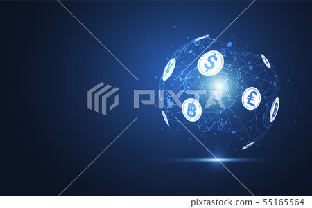 Global network connection. Currency coin - Stock Illustration [55165564 ...