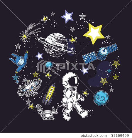 Square card template with the image of cosmic... - Stock Illustration ...