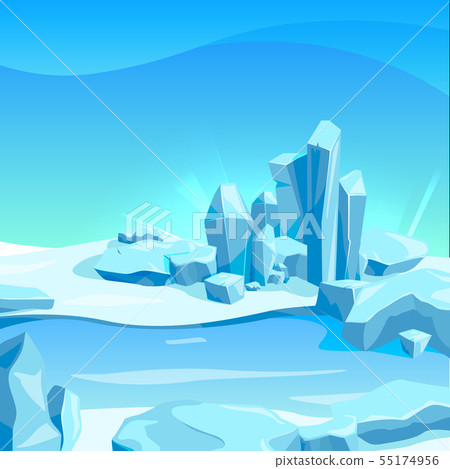 Frozen landscape with ice rocks. Cartoon... - Stock Illustration ...