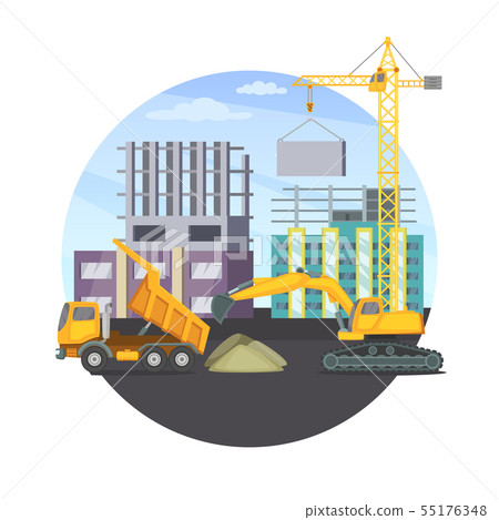 Construction concept with unfinished modern... - Stock Illustration ...