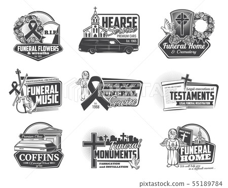 Burial funeral ceremony services, crematory logo - Stock Illustration ...