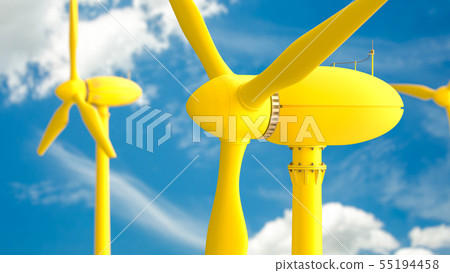 Yellow wind turbines energy production - Stock Illustration [55194458 ...
