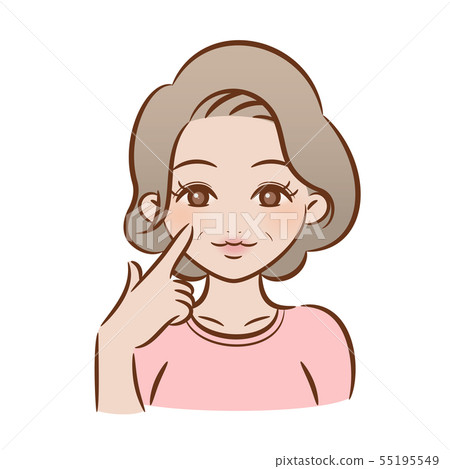 Woman pointing at cheek Cartoon - Stock Illustration [55195549] - PIXTA