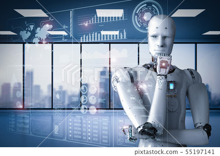 robot working with digital display-插圖素材 [55197141] - PIXTA圖庫