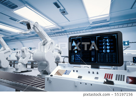 control panel screen with robotic arms - Stock Illustration [55197156 ...