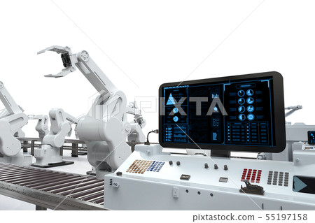 control panel screen with robotic arms - Stock Illustration [55197158 ...