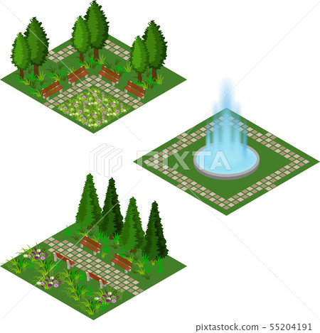Garden isometric set to create garden landscape - Stock Illustration ...
