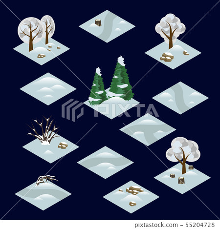 Winter forest isometric tile set with trees - Stock Illustration ...