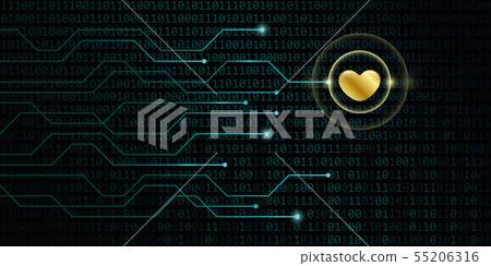 digital golden heart on binary code background... - Stock Illustration ...