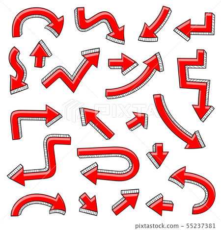 Red arrows. Bent hand drawn sketch - Stock Illustration [55237381] - PIXTA