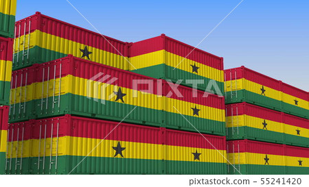 Container yard full of containers with flag of... - Stock Illustration ...